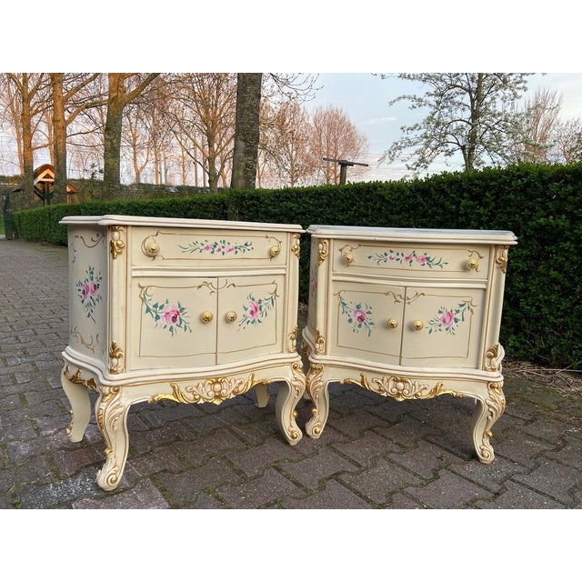 1900's Italian Baroque /Rococo Nightstands in Cream/Ivory Beech With ...