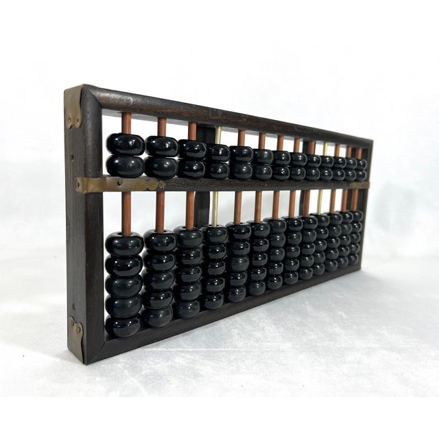 Old Chinese Wood Abacus With Black Glass Beads and Brass Embellishments ...