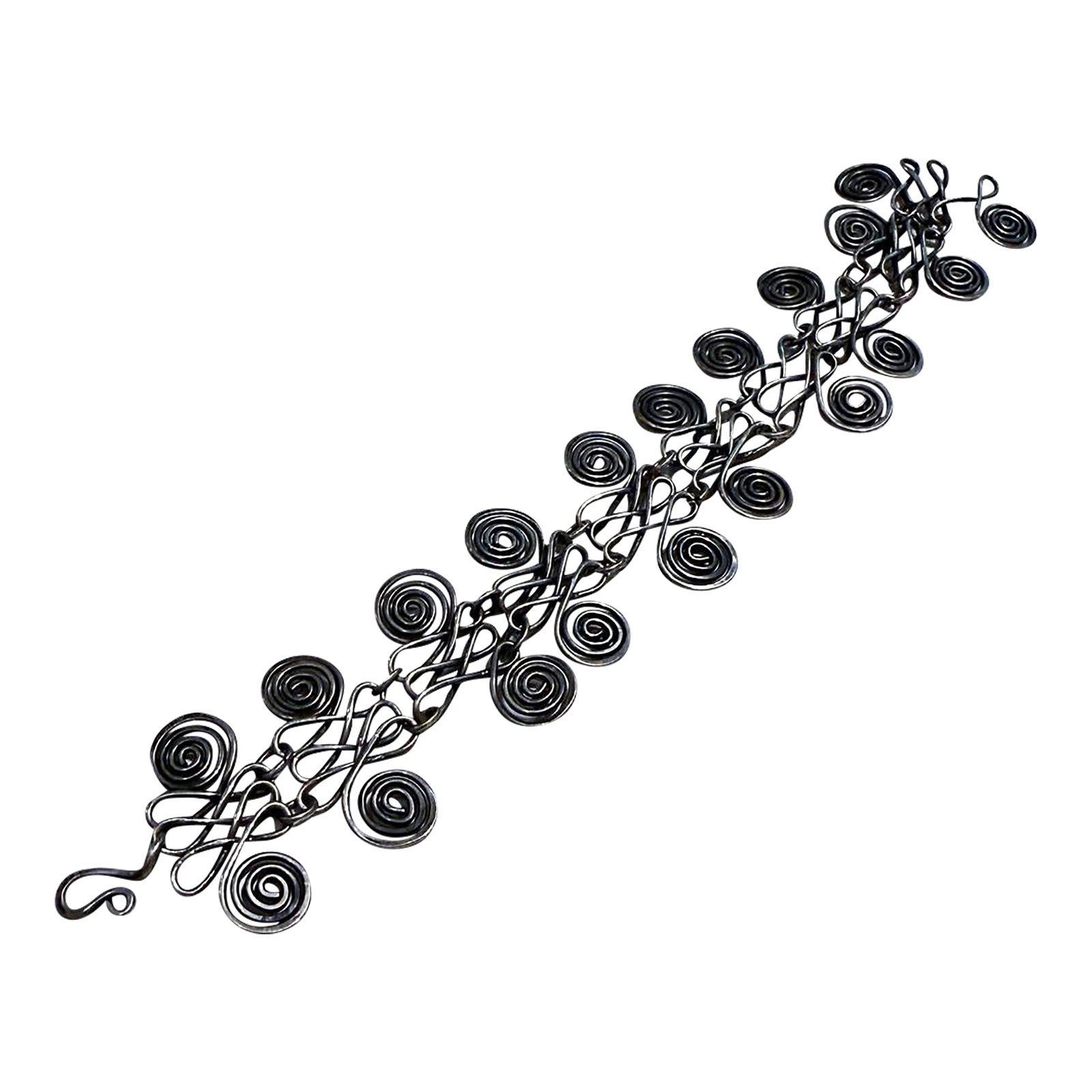 1950s Modernist Miro Styled Silver Spiral Bracelet | Chairish