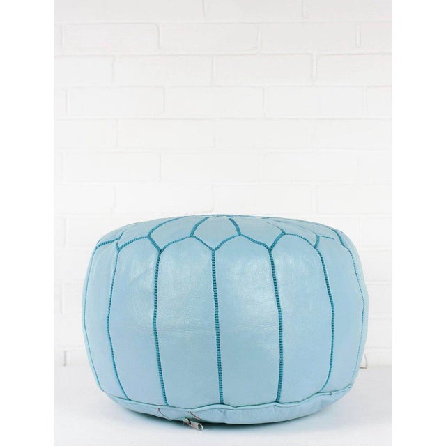 Modern Turquoise Moroccan Leather Pouf | Chairish