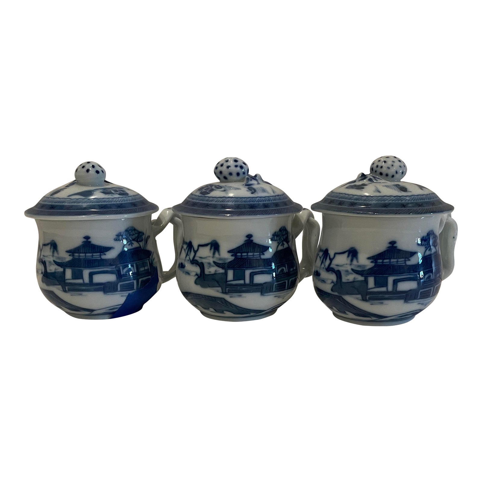 Mottahedeh Blue Canton for Historic Charleston Pot De Creme - Set of ...