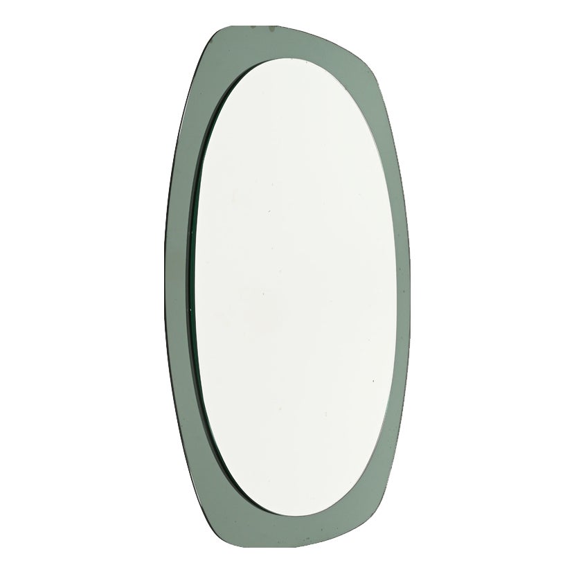 Vintage Italian Oval Sage Green Beveled Mirror from Cristal Art, 1960s ...