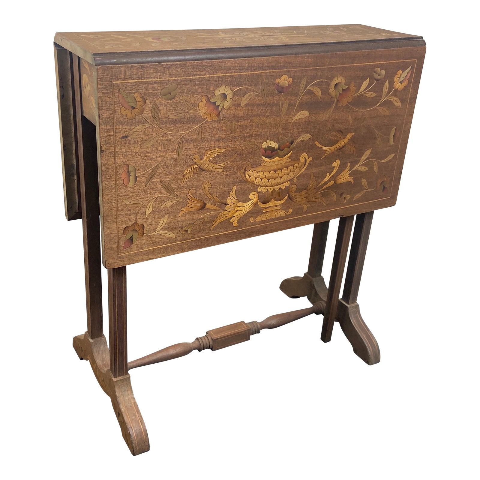 Traditional French Inlay Marquetry Drop Leaf Side Table | Chairish