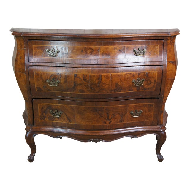 Antique Italian Walnut & Olive Wood Serpentine Bombe Commode | Chairish