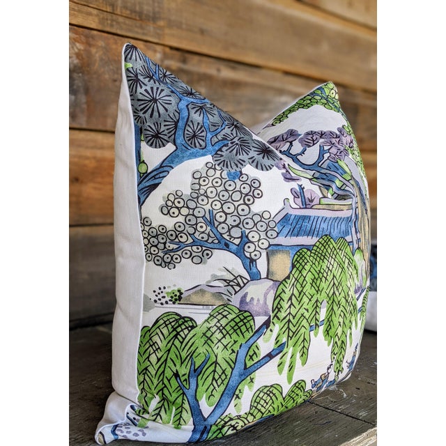 Asian Scenic By Thibaut Coral And Green Pagoda Print Chinoiserie Pillow