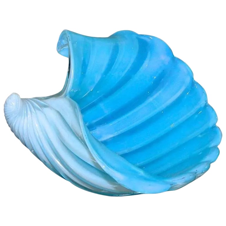1960s Italian Alfredo Barbini Murano Baby Blue Conch Shell Centerpiece ...