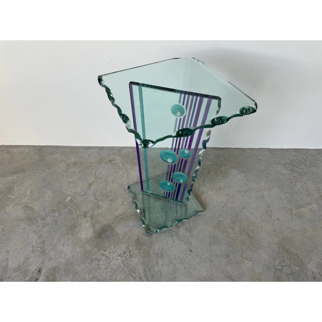 1980s Italian Postmodern Art Glass Pedestal - Side Table | Chairish