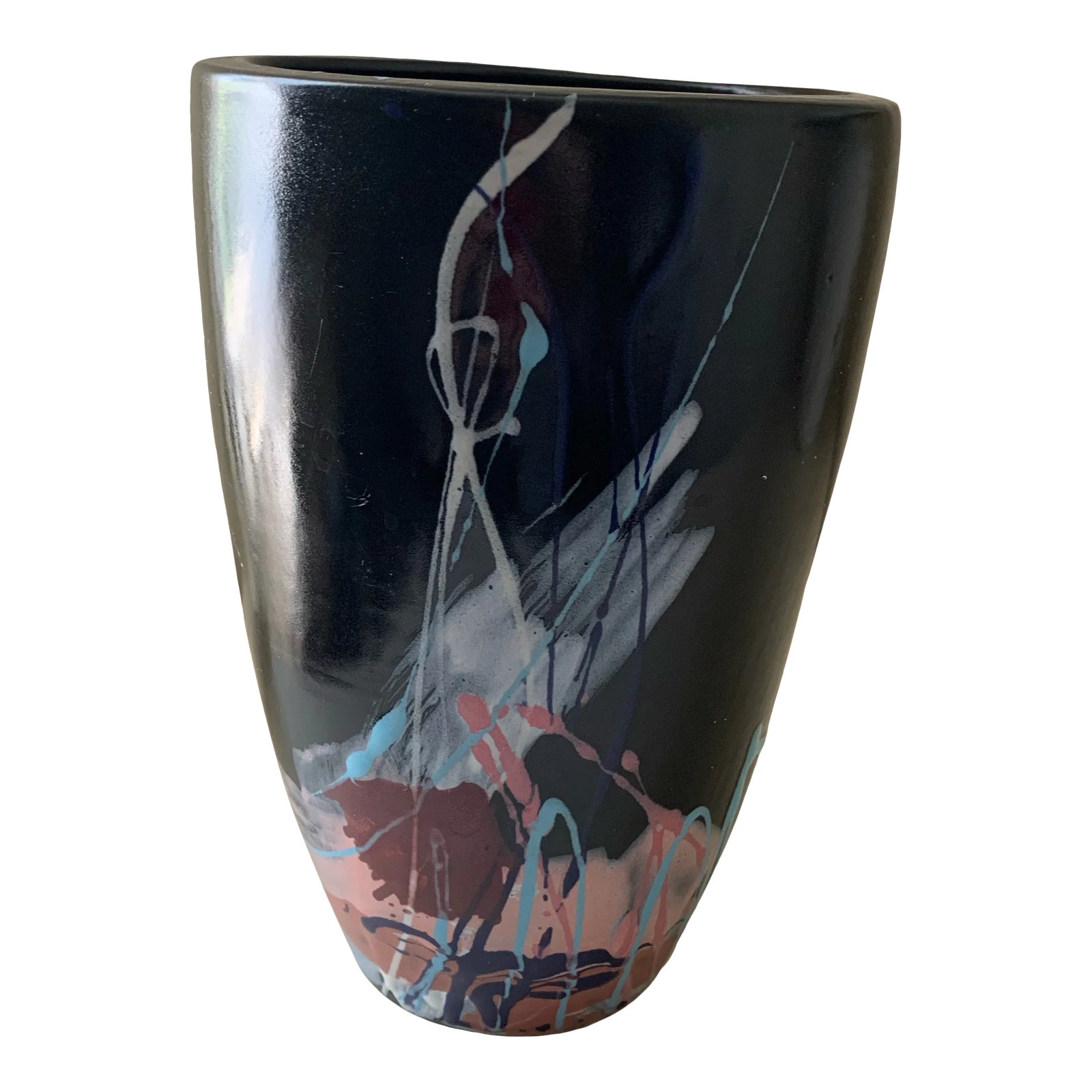 Artist Ceramic Splash Hand-Painted Vase | Chairish