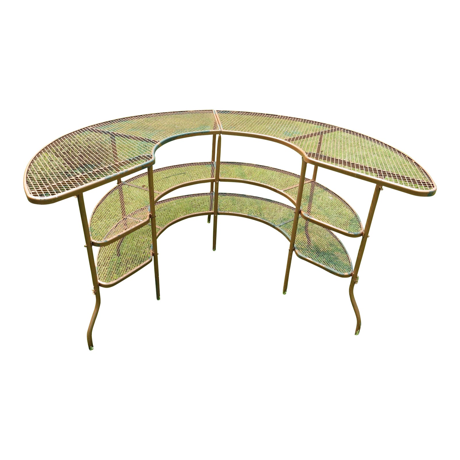 Vintage 1970s Tubular Aluminum Half Round 3-Tier Outdoor Bar | Chairish