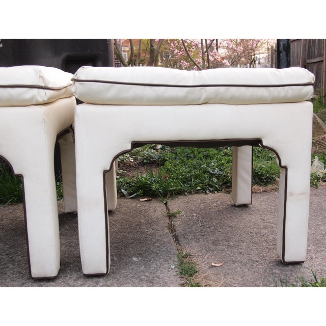 Vintage Cream Ivory Off-White Leather-Wrapped Ottomans Stools with ...