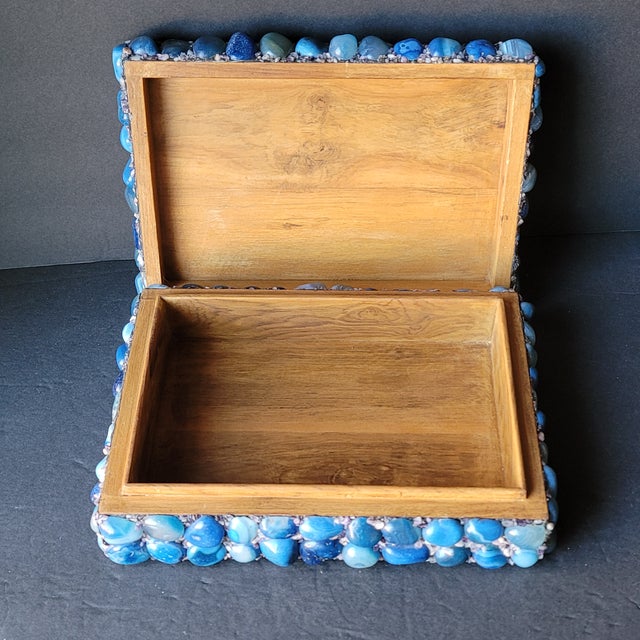 Mid 20th Century Large Vintage Blue Agate Stone Covered Decorative Box ...