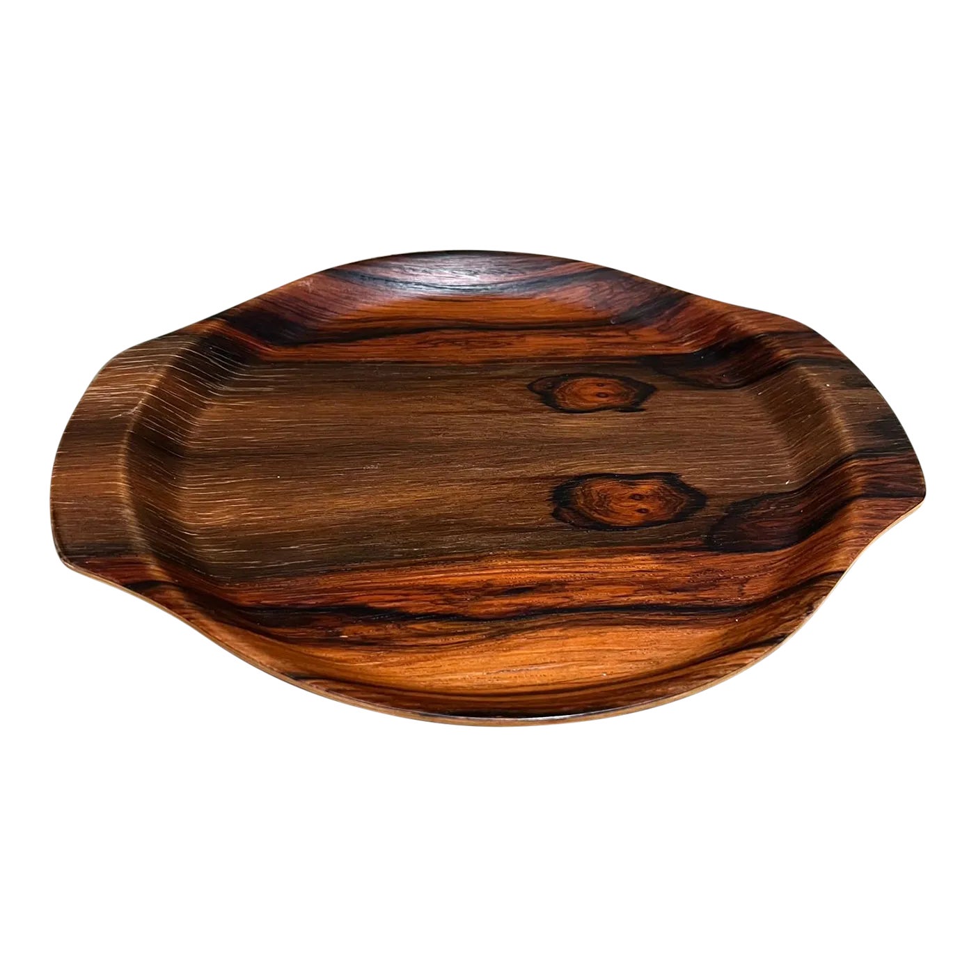1970s Hostess Round Rosewood Bar Service Tray | Chairish