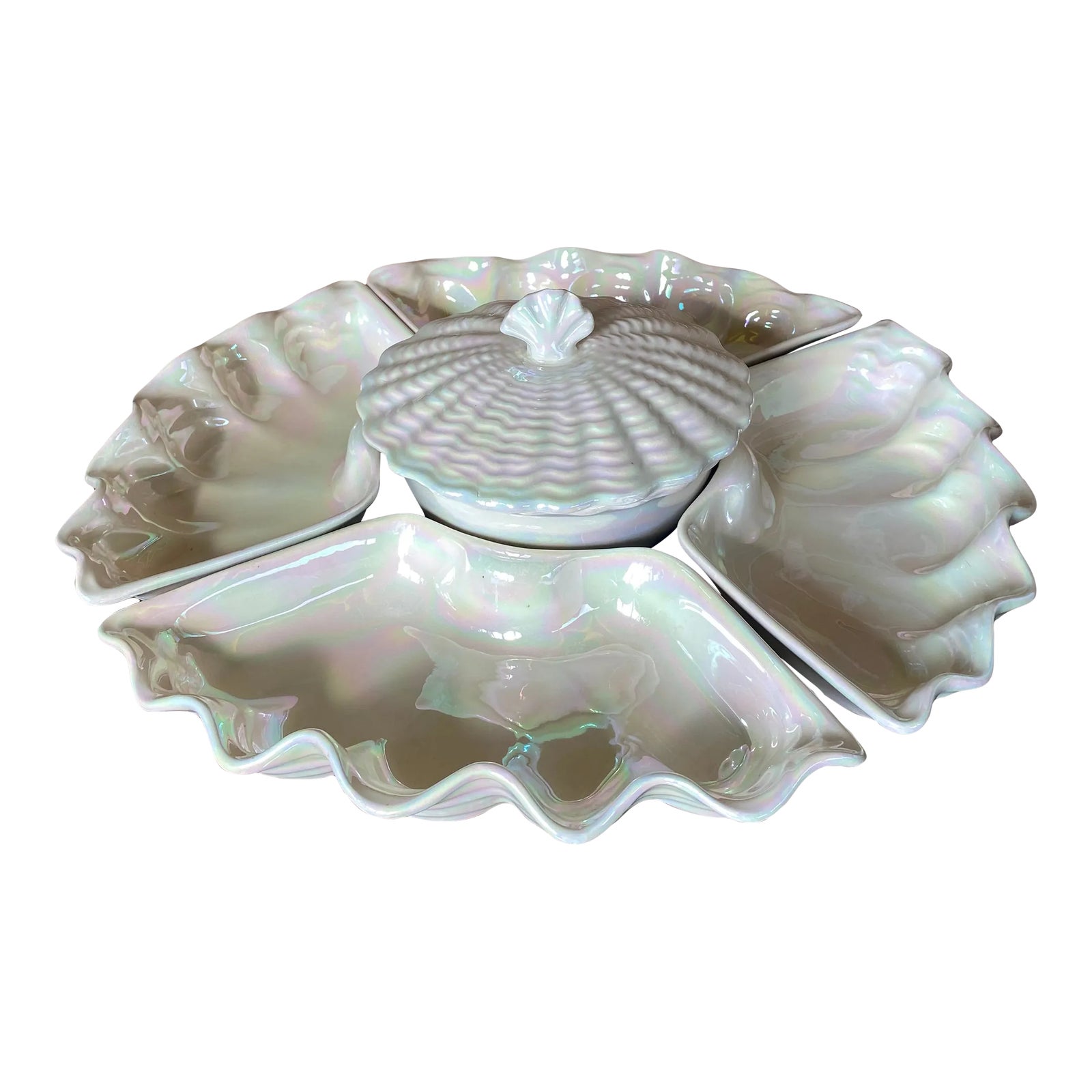 1960s Maddux of California Opal Iridescent Oyster Chip and Dip Set- 6 ...