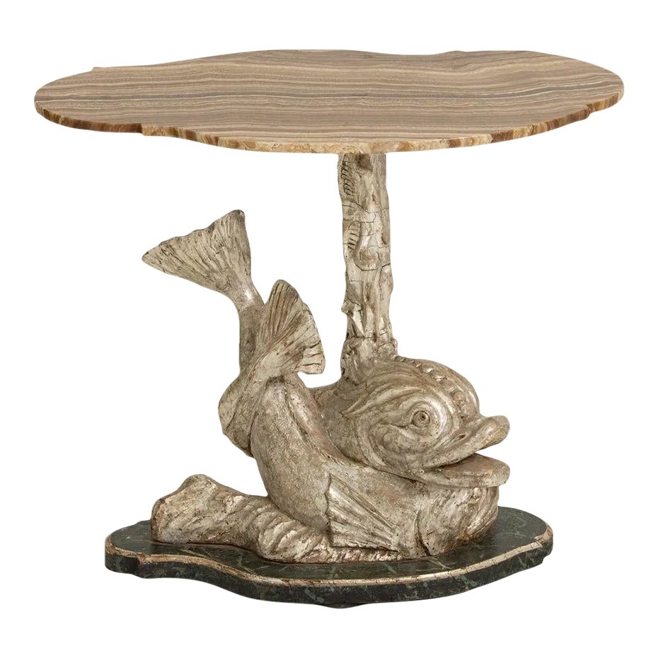 19th Century Italian Silver Leaf Dolphin Side Table With Original Wood ...