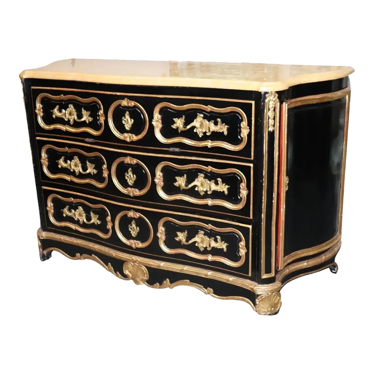 Huge Gilded Ebonized Period French Louis XV Marble Top Butlers Desk ...