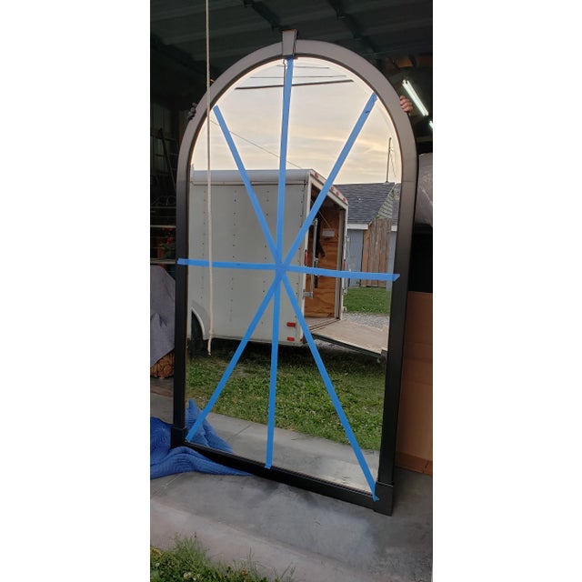 10 Ft Tall 1980s Arched Beveled Mirror With Wood Framing | Chairish