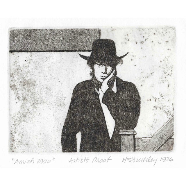 Harry Buckley Amish Man Figural Etching | Chairish