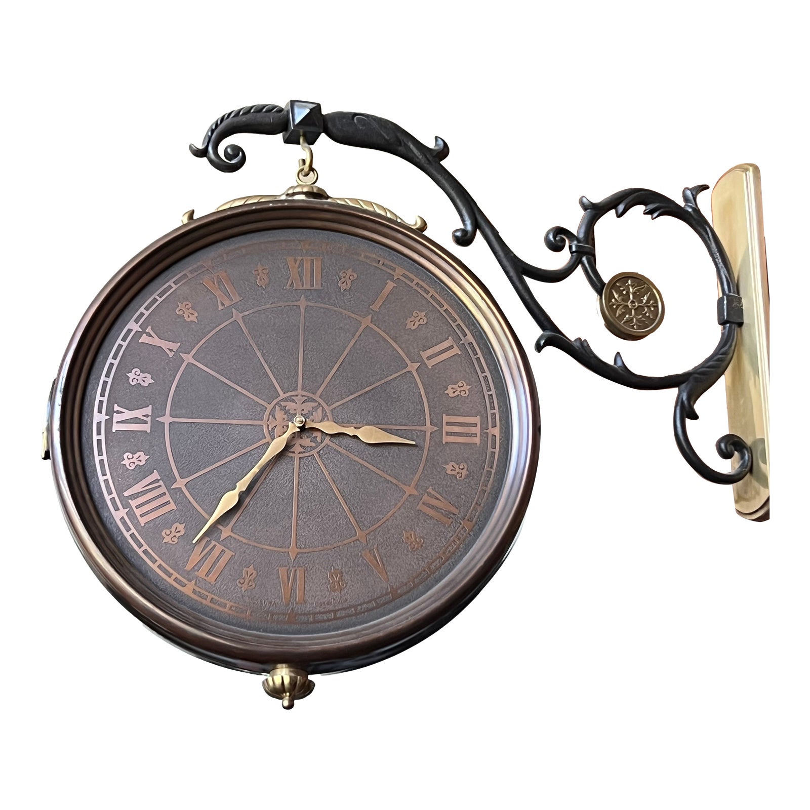 Hanging Vintage Two-Sided Clock With Hanger Arm | Chairish