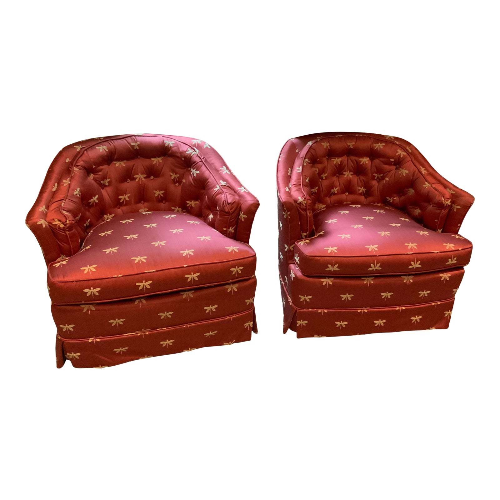 1980s Vintage Red Upholstered Chairs - a Pair | Chairish