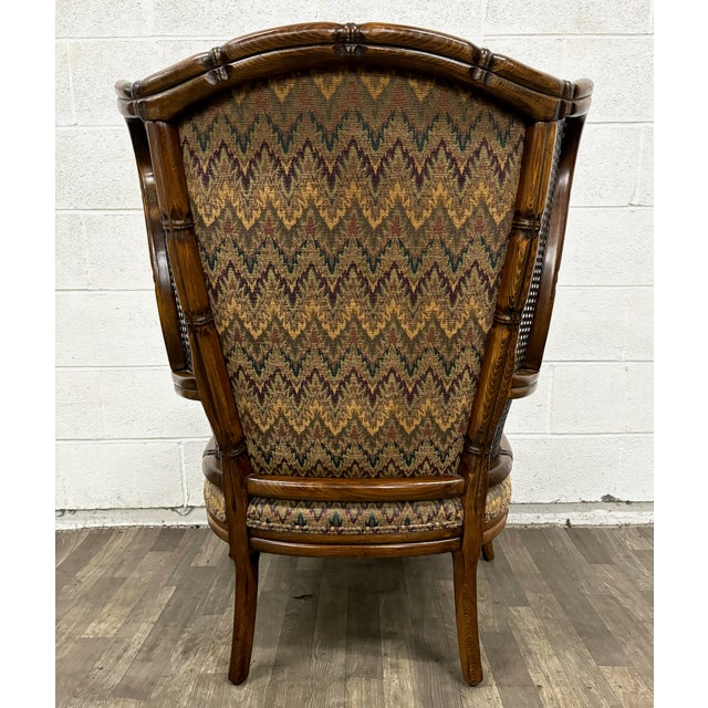 Vintage Ethan Allen Faux Bamboo Cane Wing Wingback Chair | Chairish