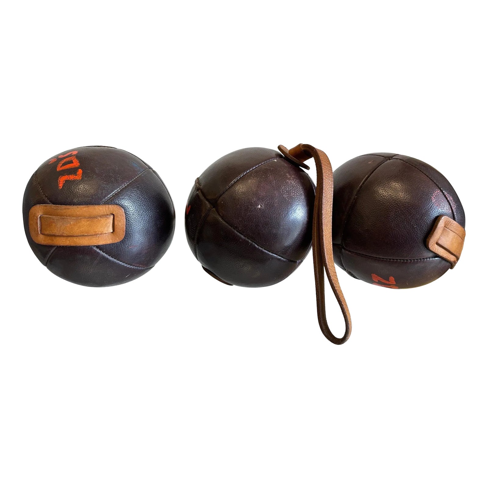 Three Vintage Leather Gym Accessories, France 1930's | Chairish