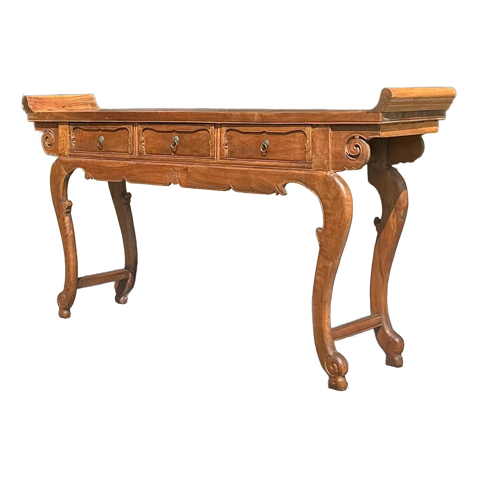 Vintage Asian Reclaimed Wood Pagoda Console Table | Chairish