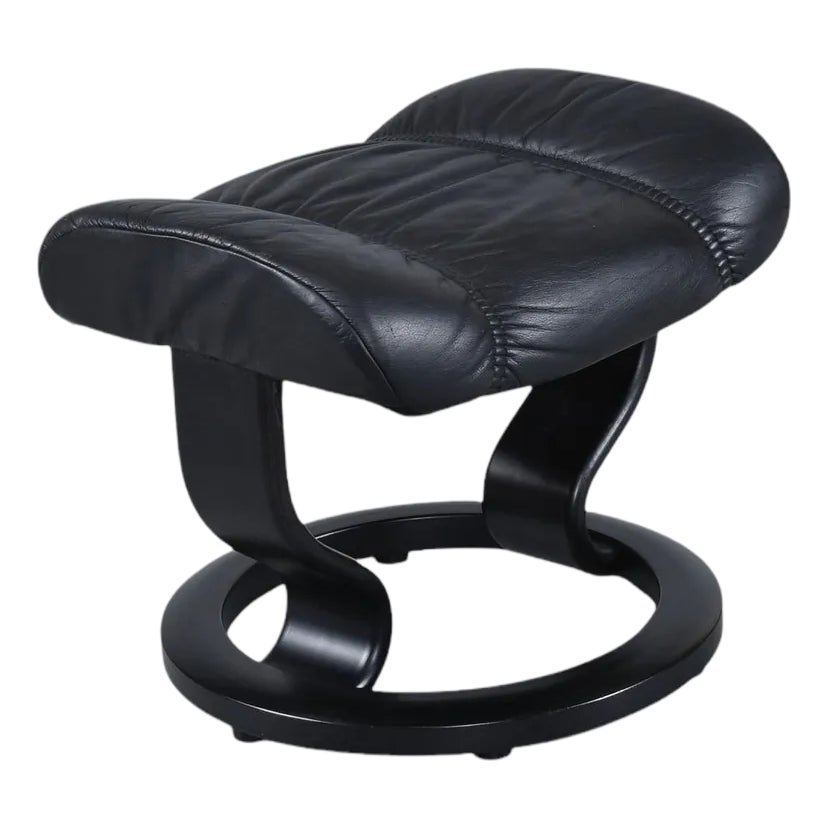 Ekornes Stressless Black Leather Footstool Ottoman on Black Base | Chairish
