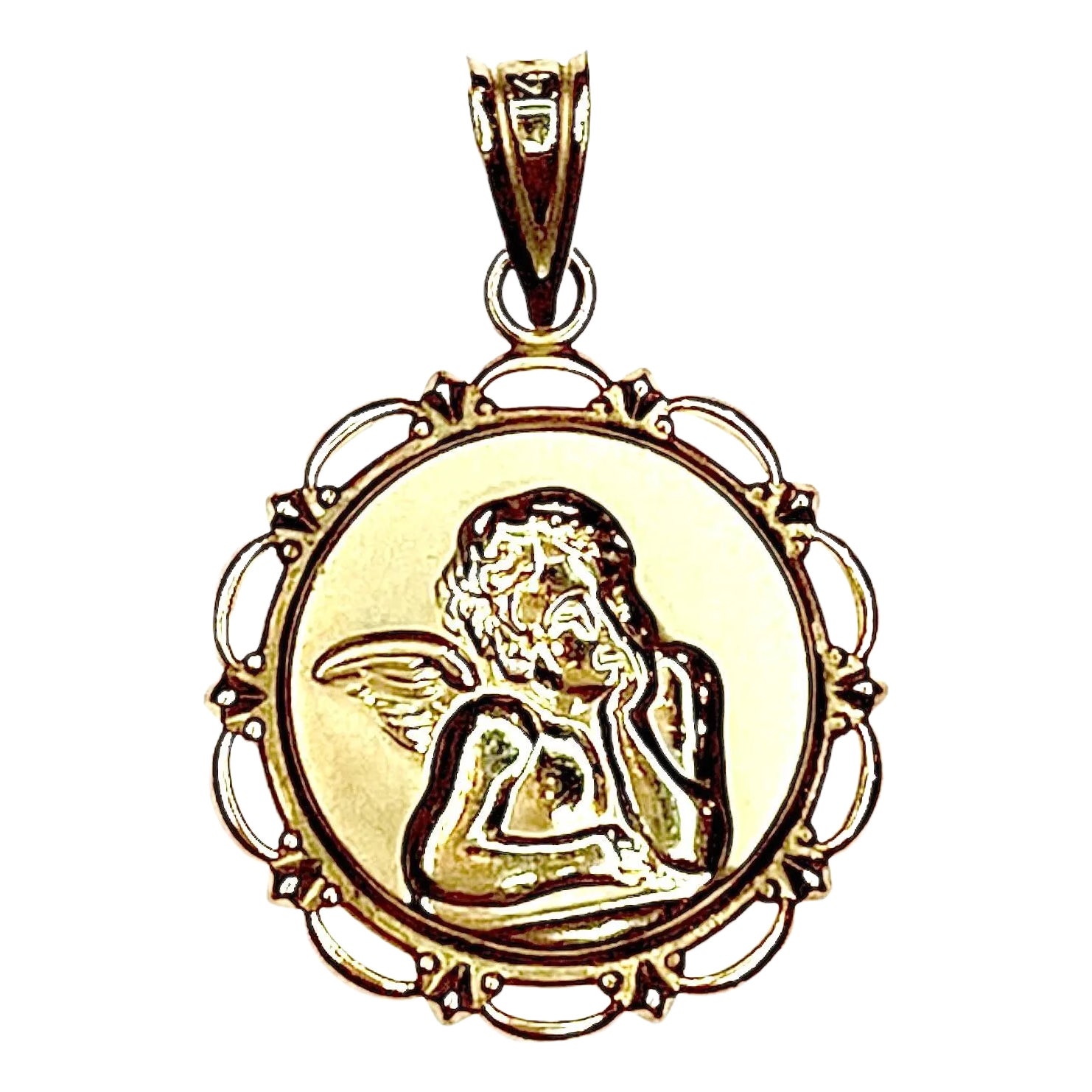 Late 20th Century 14k Yellow Gold Guardian Angel Pendant | Chairish