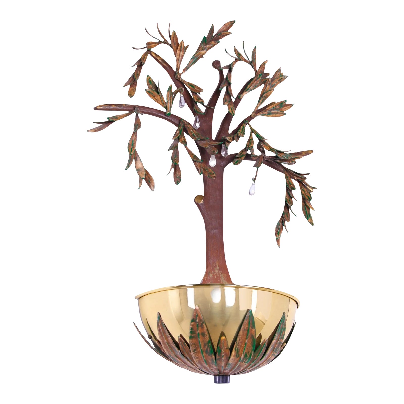 French Olive Tree Sconce Gilt Brass & Crystal Attributed to Maison ...