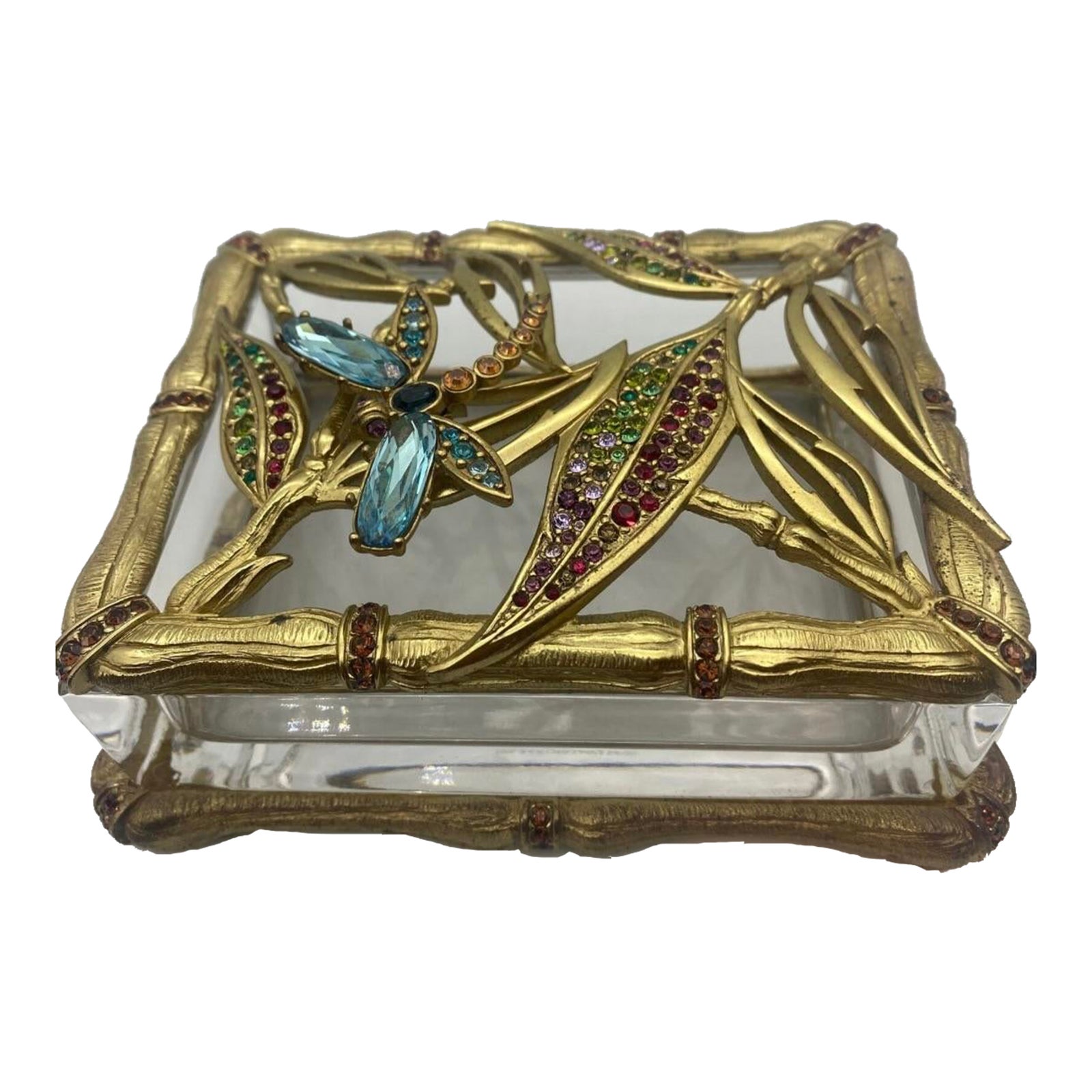 Jay Strongwater Dragonfly, Metal/Glass Jewelry Box | Chairish