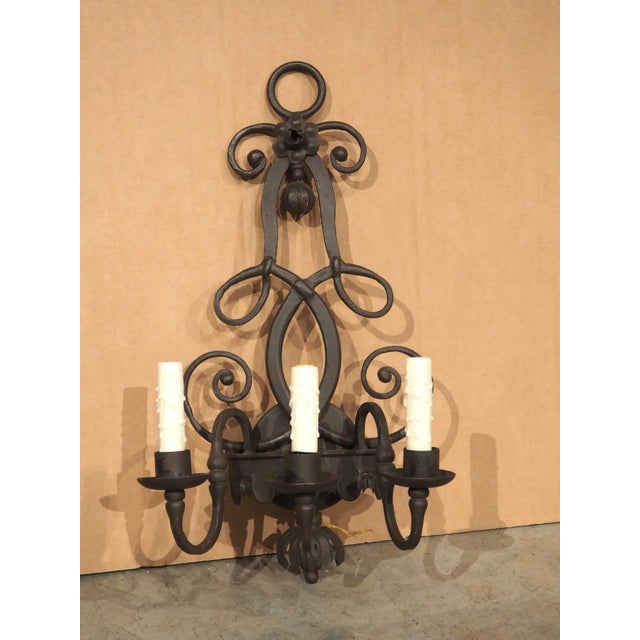 3 Arm Wrought Iron Wall Sconce in the Spanish Style | Chairish