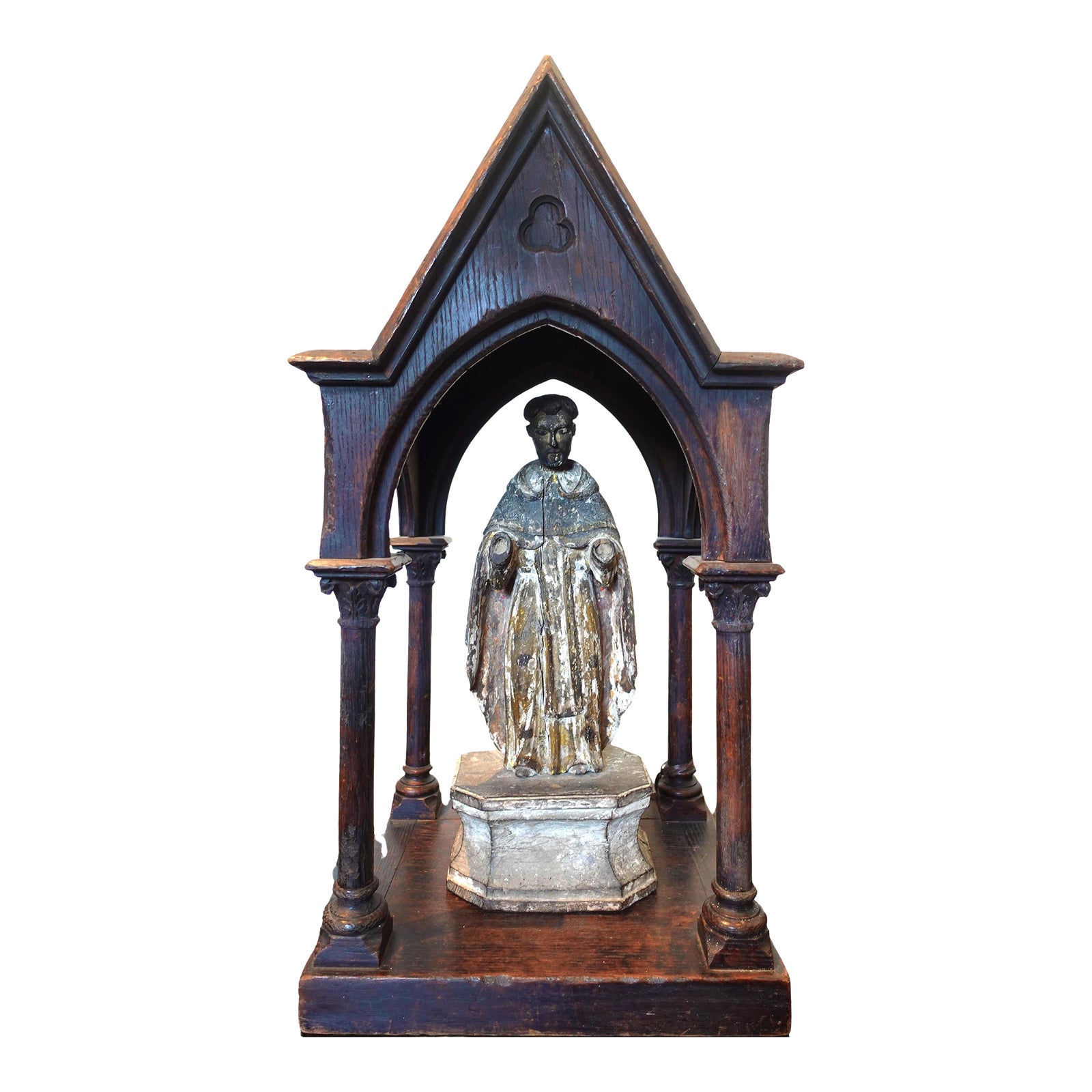 18th Century Antique Wood-Carved Santo Figure in Later Tabernacle - Set ...