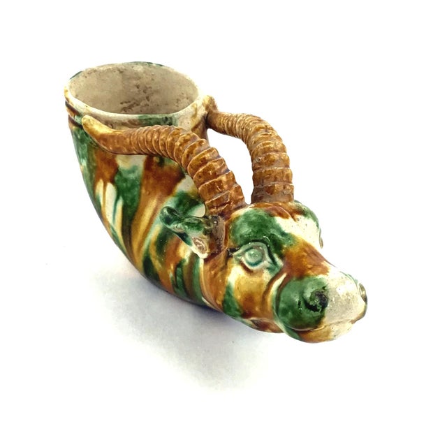 1950s Tri Color Chinese Clay Oxen Head Planter Vessel | Chairish