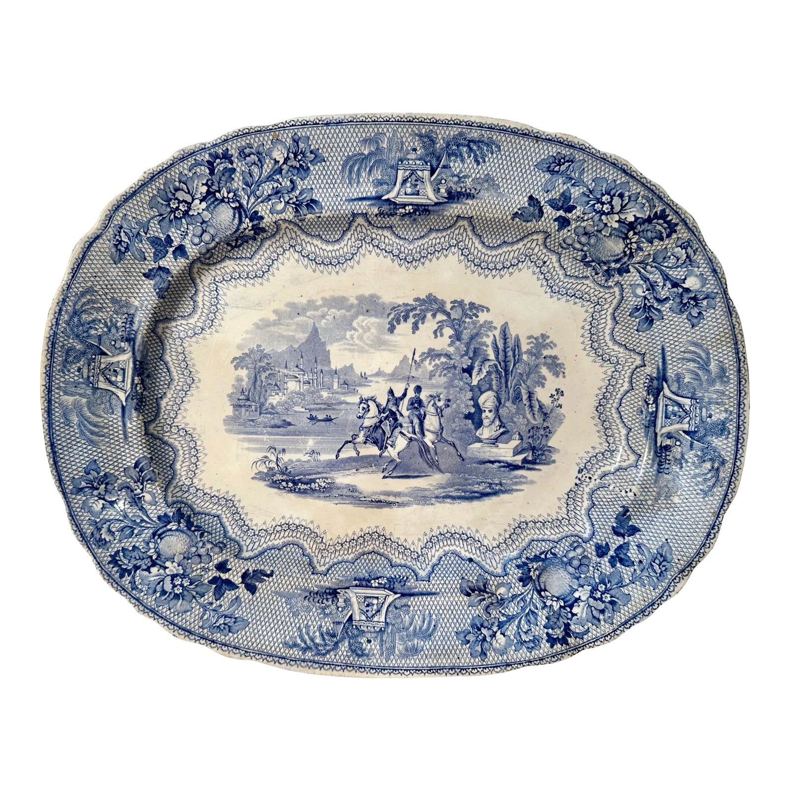 Staffordshire Blue Transferware Meat Platter | Chairish