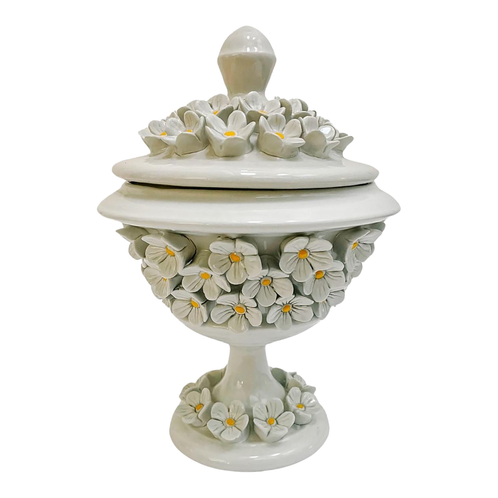 Vintage Italian Daisy Topiary Covered Compote | Chairish