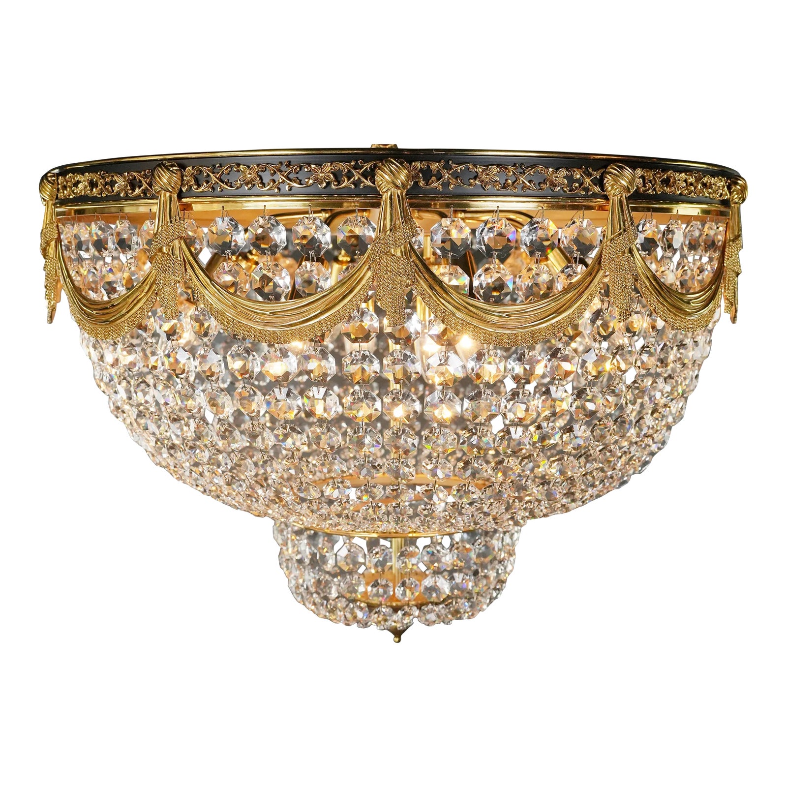 21st Century Art Deco Low Plafonnier Crystal Chandelier in Gold Lustre ...