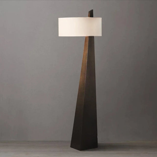 Obelisk Floor Lamp - 63", Chestnut Wood, Linen Shade, On/Off Switch ...