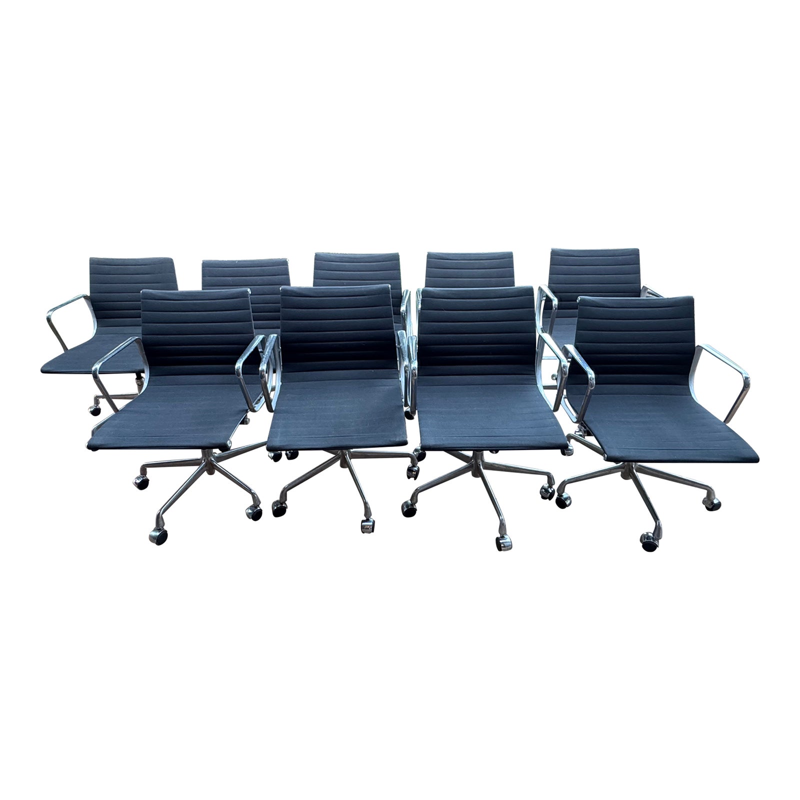 Eames Aluminum Group Management Chairs in Black Fabric- Set of 9 | Chairish