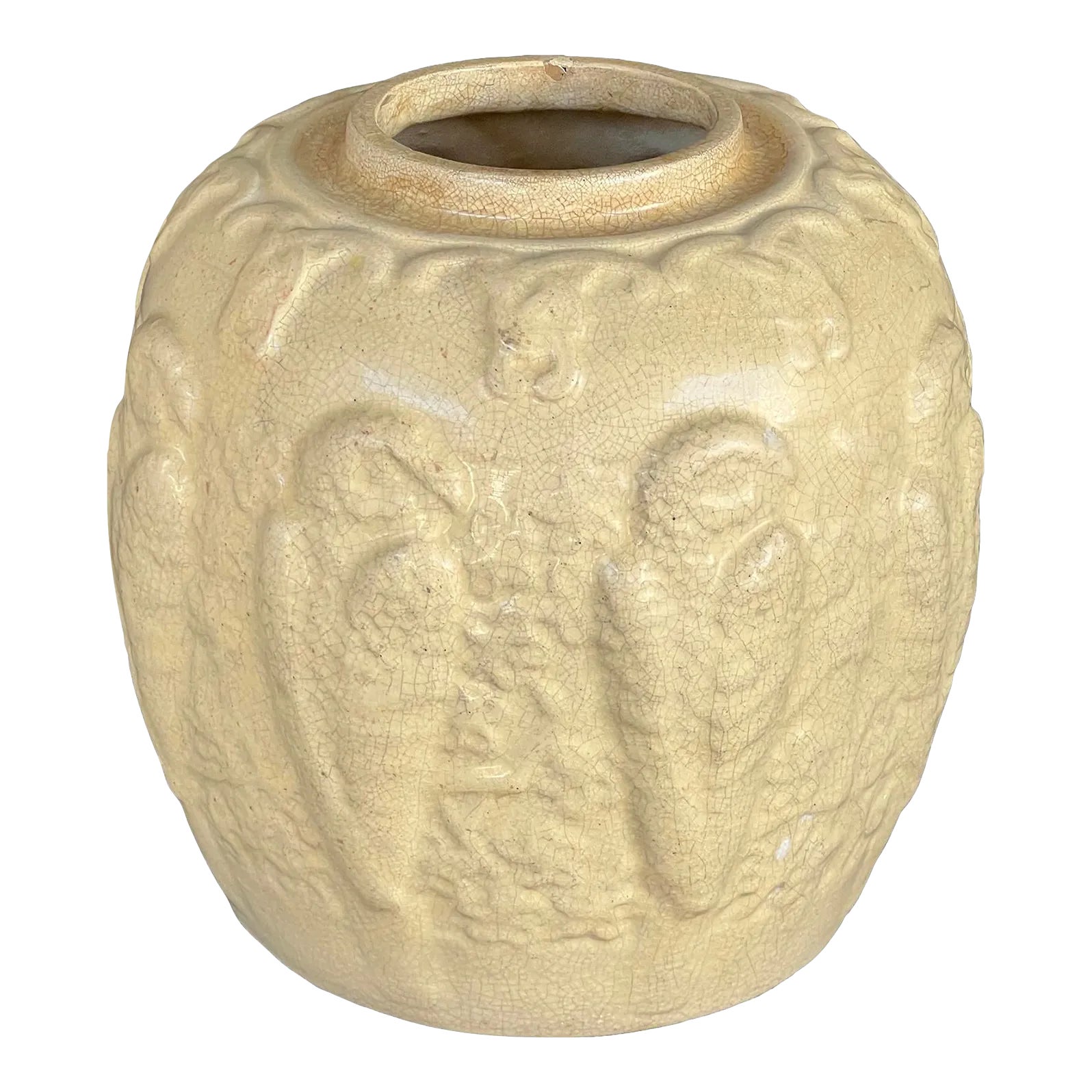 1910s Rendered Ohio Pottery Salt-Glazed Vase With Raised Parrot Motifs ...