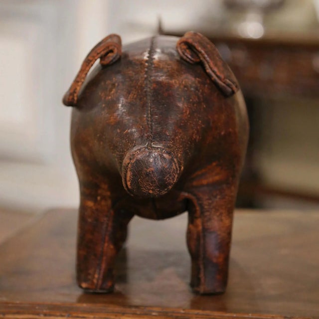 Early 20th Century English Brown Patinated Leather Pig Footstool | Chairish