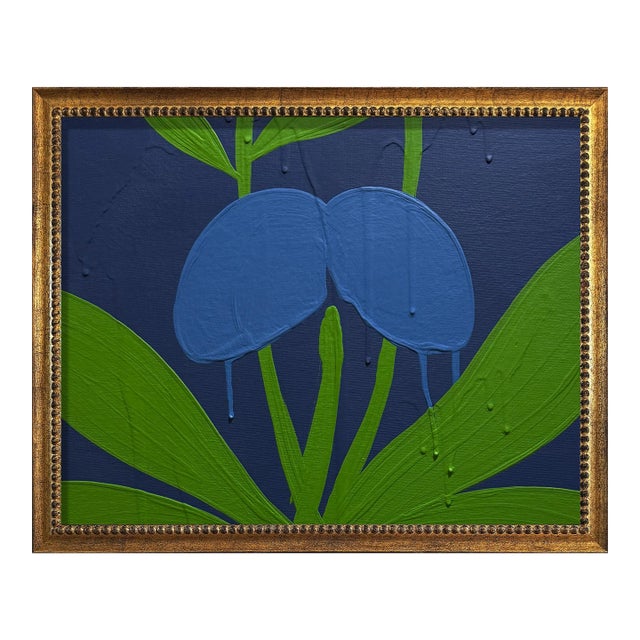 Ron Giusti Mini Tsubasa Orchid Navy Cerulean Acrylic Painting | Chairish