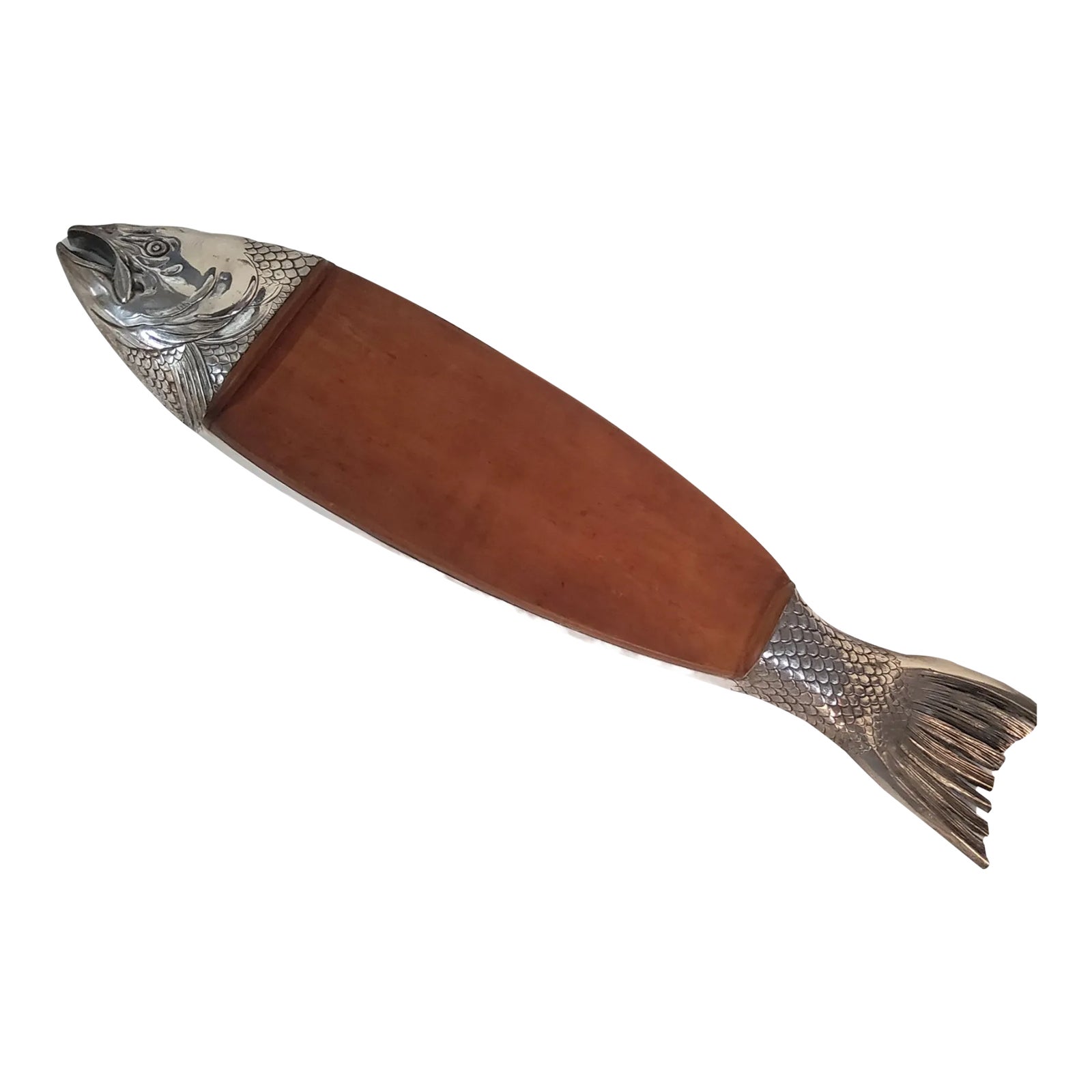 Huge 1930's Alpaca Nickel Brass and Wood Fish Board or Platter for ...