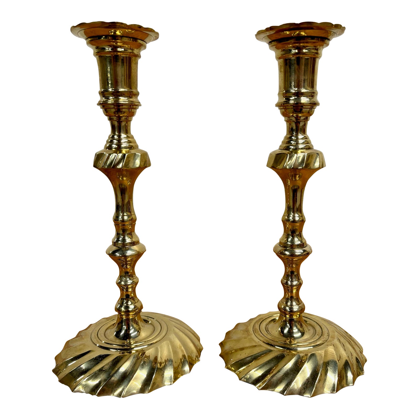 Vintage Brass Spiral Swirl Base Candlestick Holders - Pair | Chairish