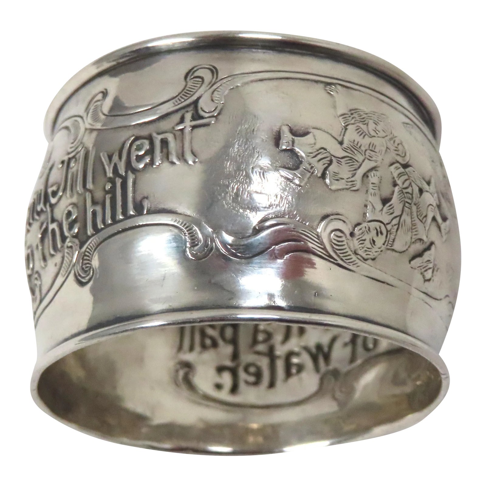 Antique Jack and Jill Nursery Rhyme Motif Childs Sterling Silver Napkin ...