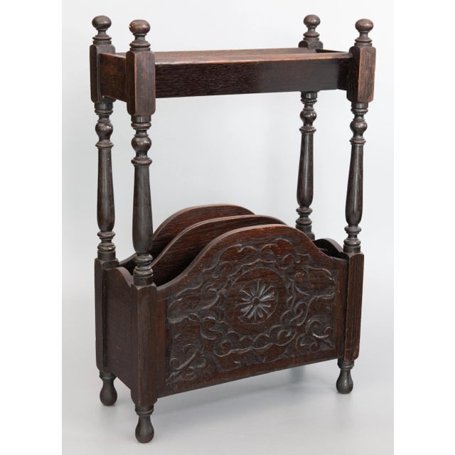 Antique English Carved Oak Library Book Trough and Magazine Rack Stand ...