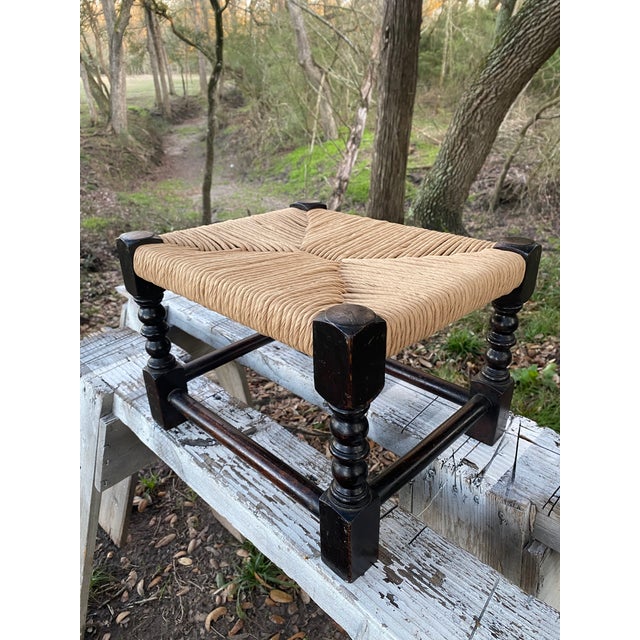 Woven Rope Stool on Turned Legs (Uk) | Chairish