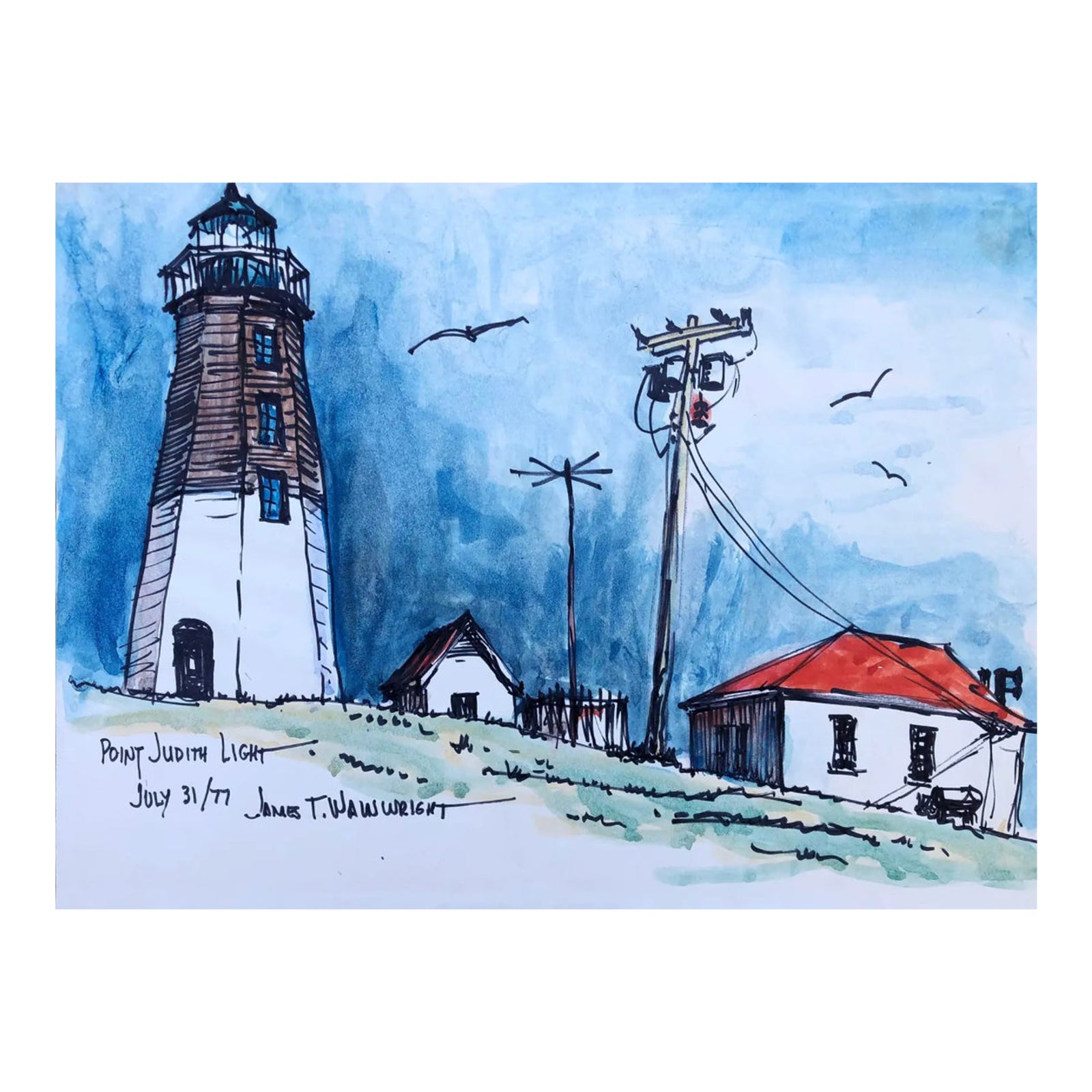 1977 James Wainwright Narragansett Bay Lighthouse | Chairish