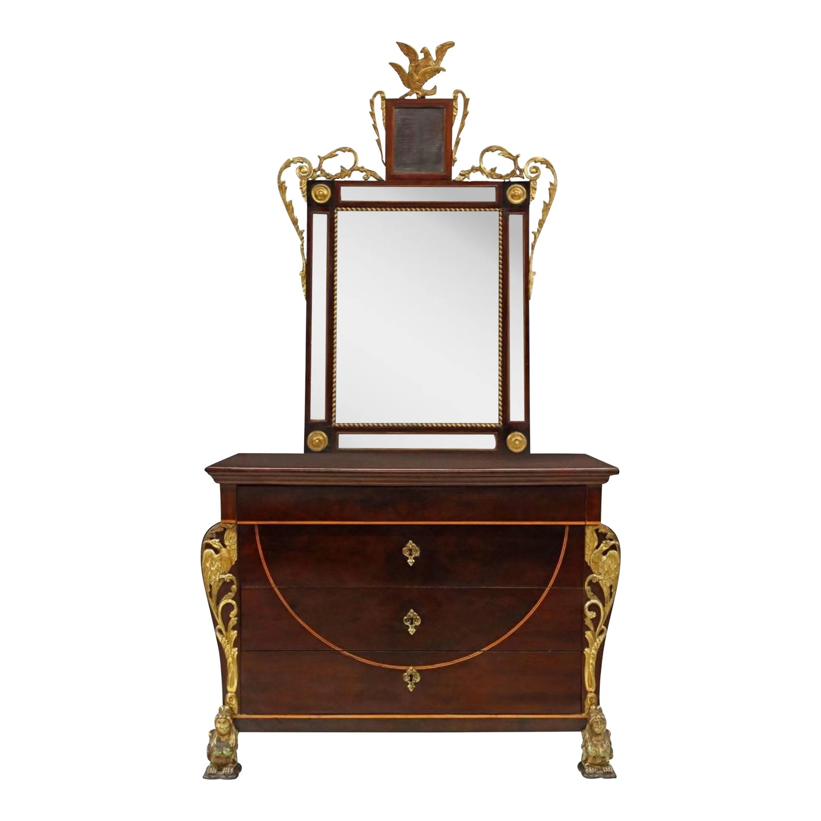 19th Century Spanish Fernandino Empire Style Bombe Commode & Mirror ...