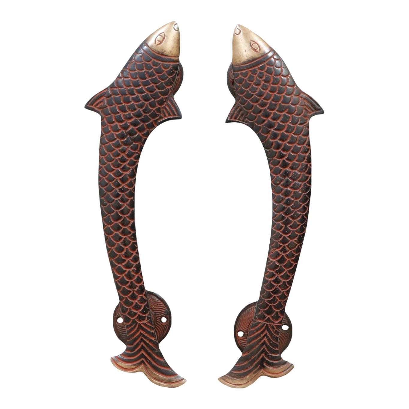 Brass Fish Door Handles - a Pair | Chairish