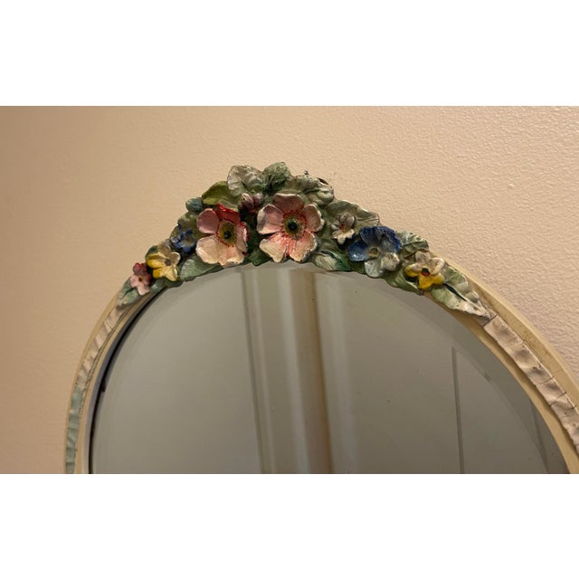 1930s Barbola Floral Beveled Mirror | Chairish